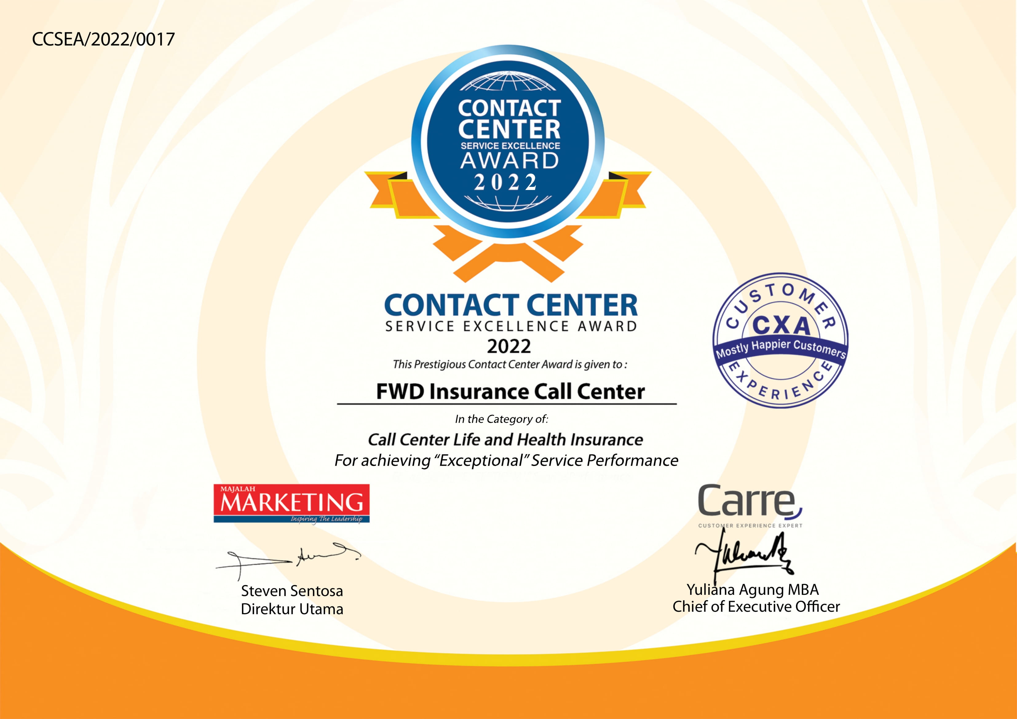 Contact Center Service Excellence Award 2022 | FWD Indonesia